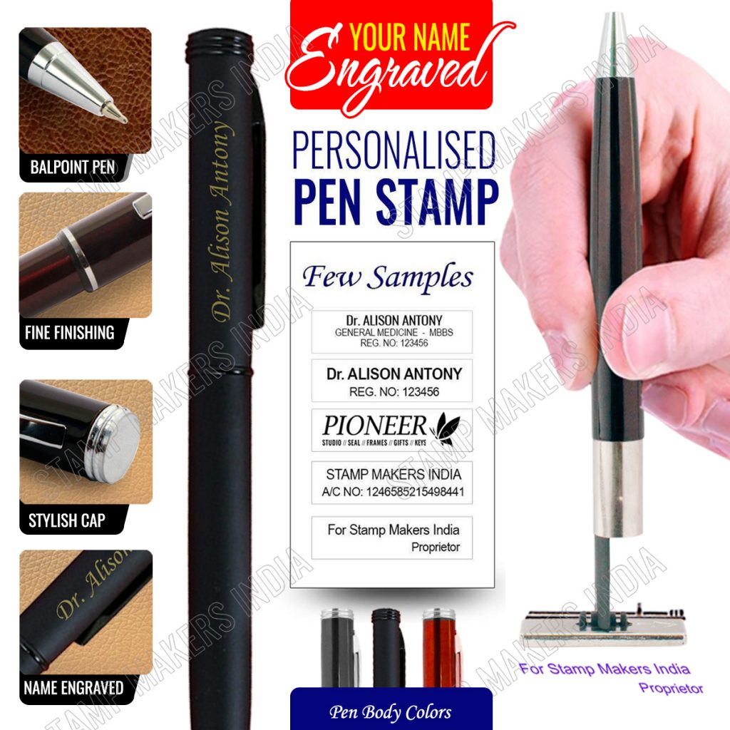 Pen Stamp, Pen with Pre – Inking Stamp 2 Lines - Pen Stamp
